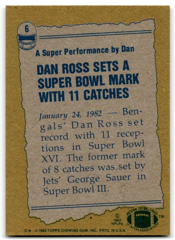 1982 Topps Dan Ross Cincinnati Bengals #6 | eBay