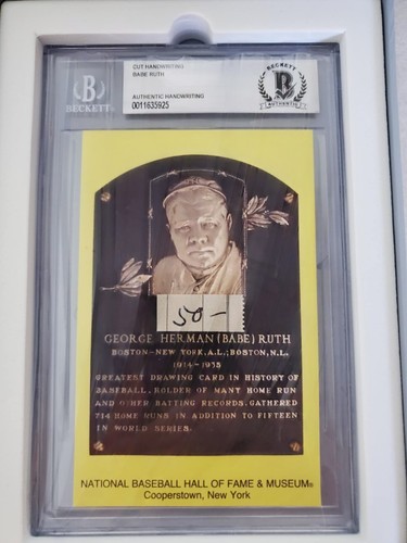 Babe Ruth Signed "50-" Cut Handwriting HOF Plaque BAS Beckett BGS Card ...