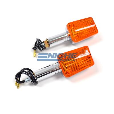Mini Rectangular Turn Signals Lights 37mm Stem 12 Volt Chrome Amber | eBay
