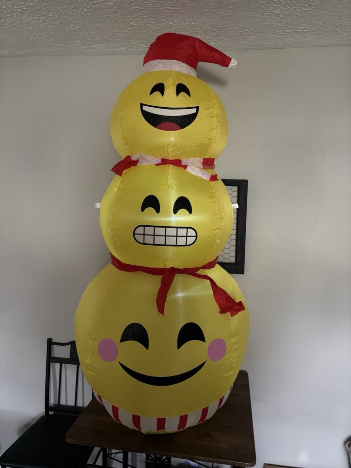 5 Foot Lighted Christmas Inflatable 3-Stacked Emoticon Totem Decoration ...