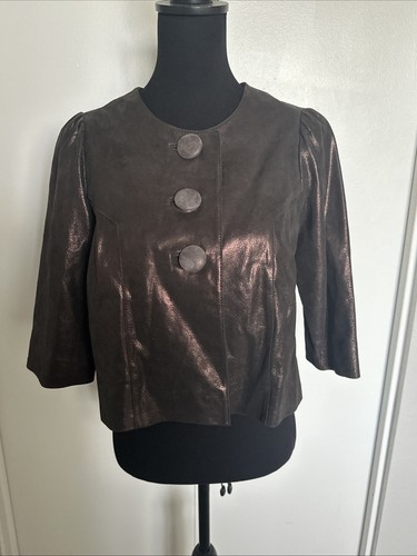 INC Cropped Womens Leather Jacket Buttons Size S Dark Bronze | eBay