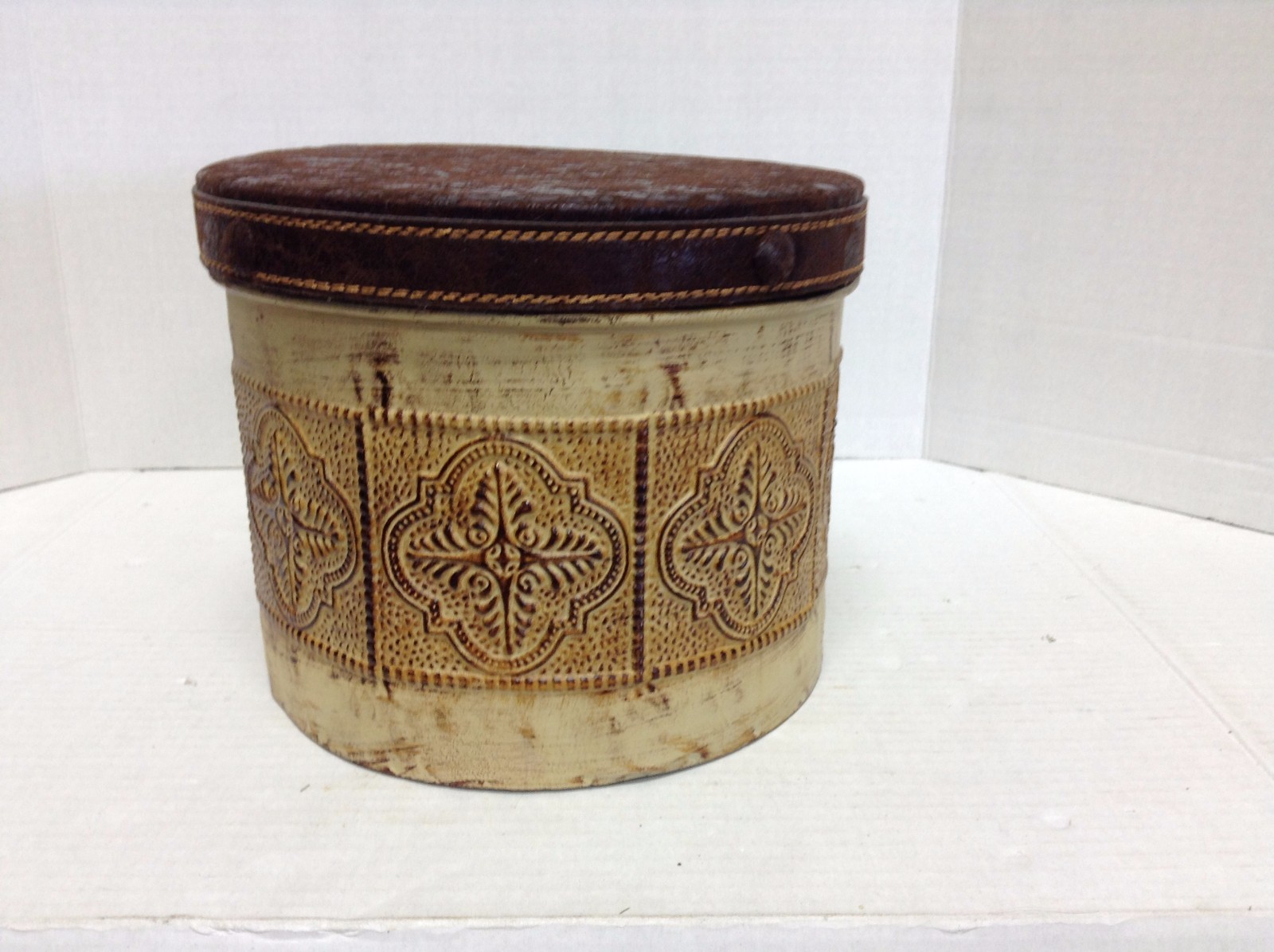 Rustic Vintage Tan Punched Tin Indoor Home Decor Container w/ faux ...