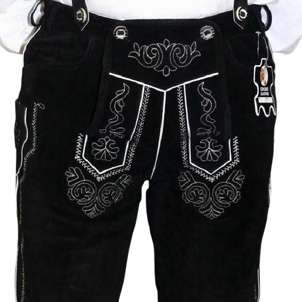 Black Leather Bundhosen Lederhosen Short Pants German Oktoberfest Sz 32 ...