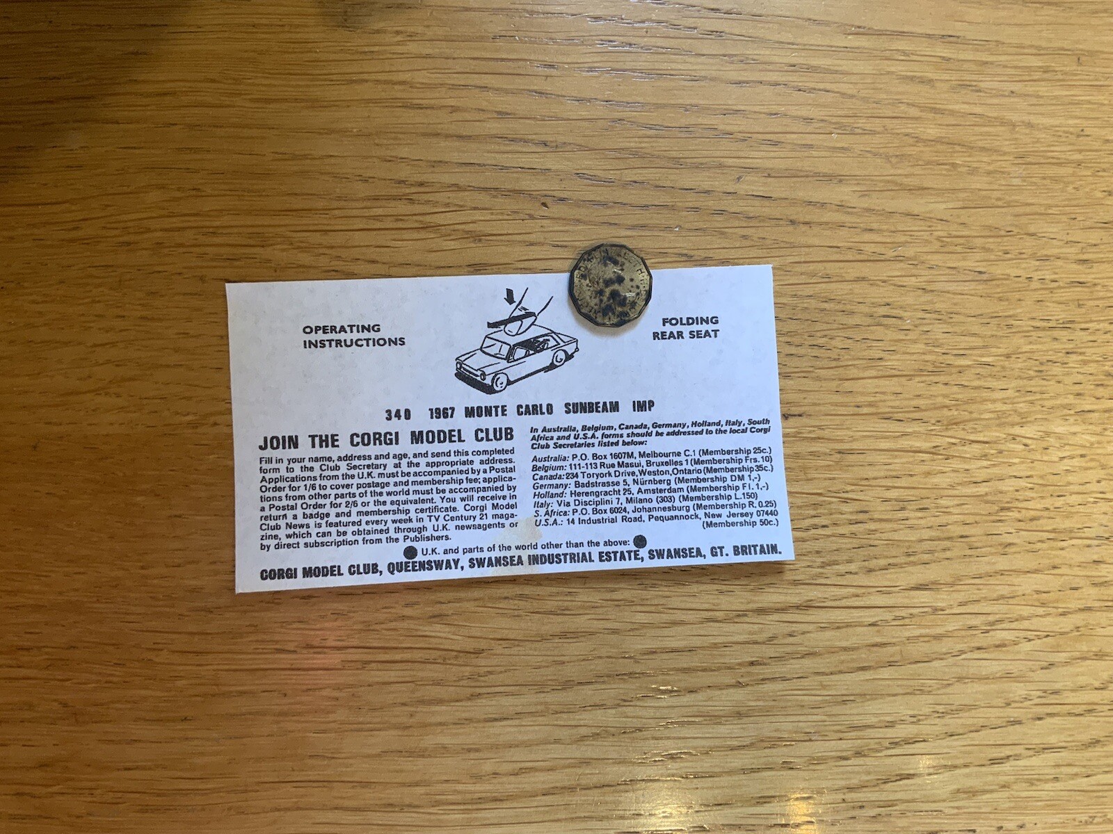 CORGI 340 Hillman imp MONTE-CARLO 1967. copy instructions Information ...