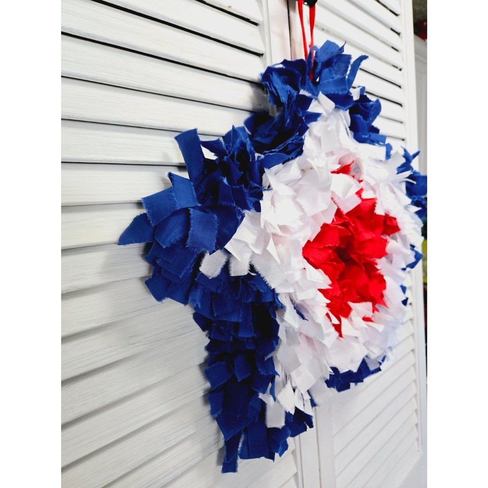 HAND CRAFTED Red White & Blue Americana Patriotic 4th of July Star Rag ...