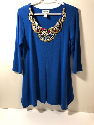 GLITTERSCAPE DRESSY Royal Blue KNIT TUNIC TOP SZ L SWEATER SHIRT/W ...