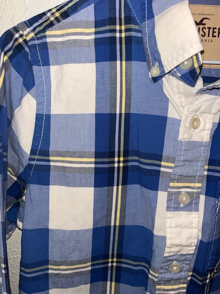 Hollister Men’s Shirt Button Down Size Small Blue White Plaid Western ...