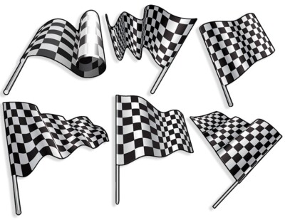 Sheet of 6: 2 inch each Dual Checkered Flags Shaped Sticker (auto car ...