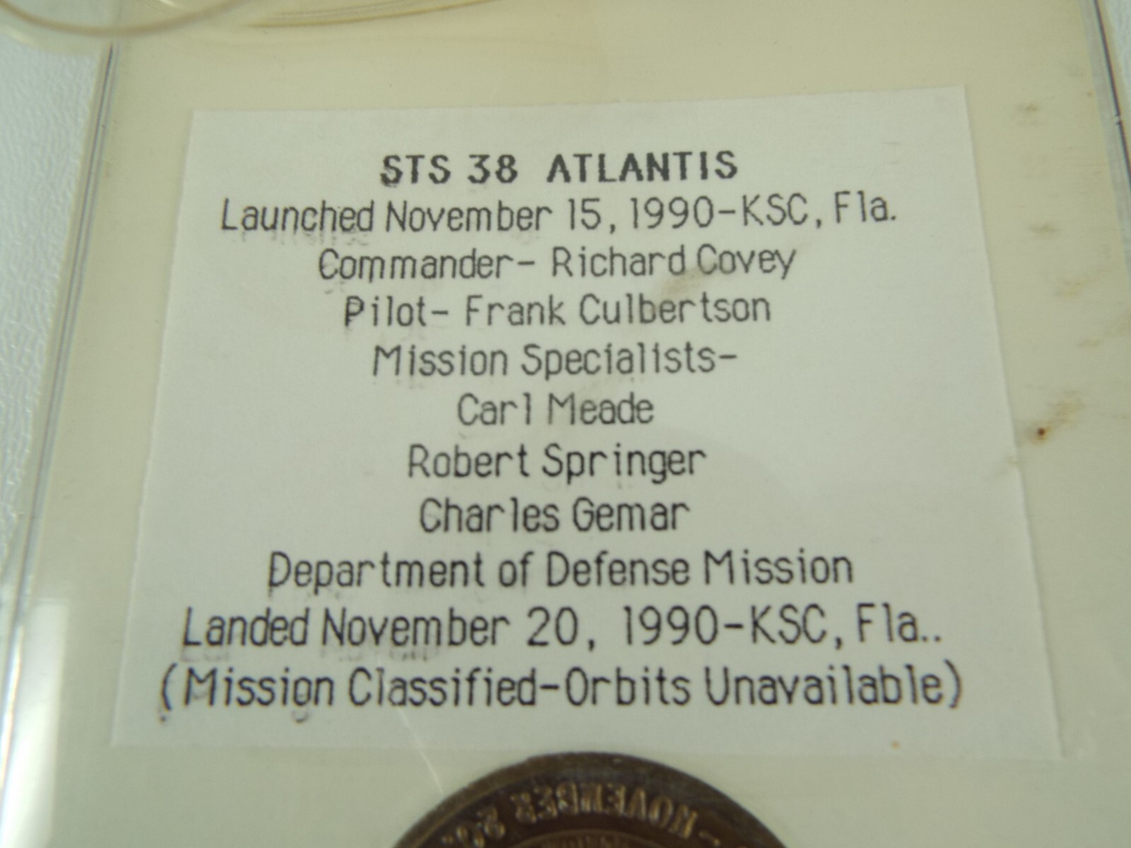 Shuttle Crew Emblem Collection Series Atlantis Coin 1990 STS-38 | eBay