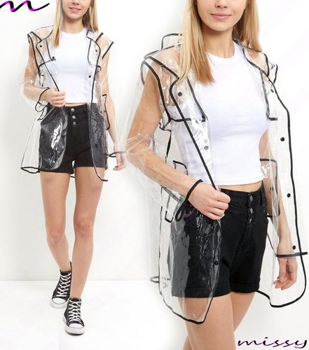NEW Ladies WATERPROOF COAT Festival Transparent Rain Mac Jacket SIZE 8 ...