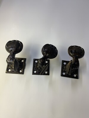 3 Antique Cast Iron Shutter Dogs Clam Sea Shell Design Holders Salvage ...