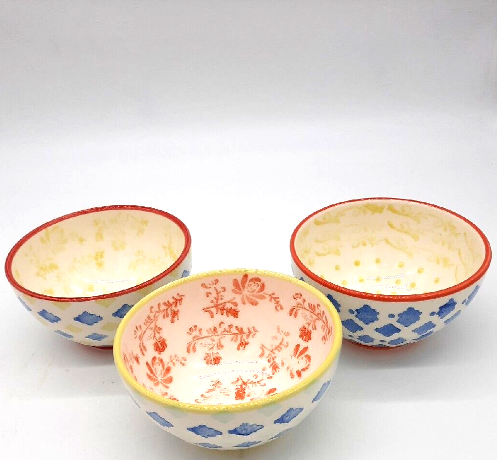 Creative Co-Op Set Of 3 Colorful 6" Decorative Ceramic Soup Cereal ...