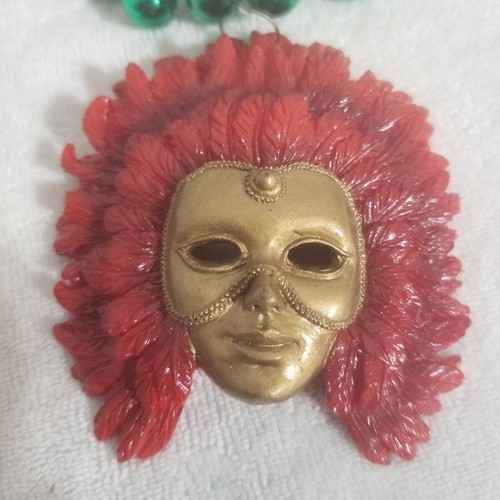 Mardi Gras Bead Feather Mask 19" Specialty Necklace New Orleans Parade ...