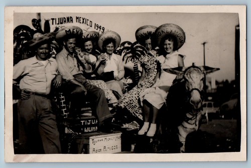 Tijuana BC Mexico Postcard Adios Amigo Mexicans with Hat c1940's RPPC ...