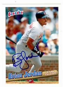 Brian Jordan autographed baseball card (Cardinals) 1996 Topps Bazooka ...