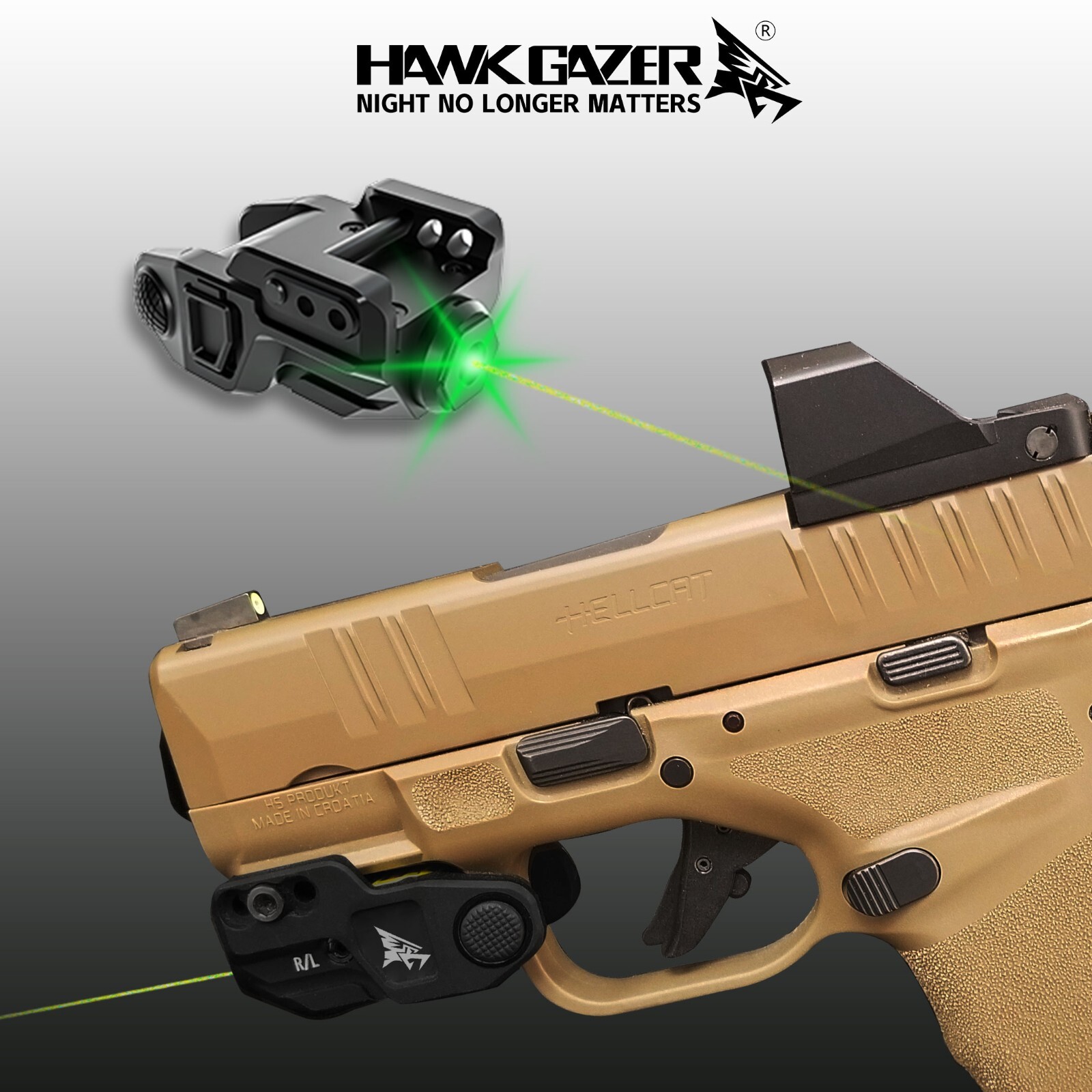 Hawk Gazer LG-X Rechargeable Green Laser Sight for Subcompact Pistols ...