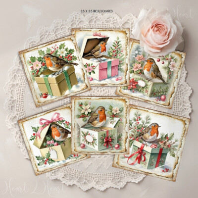 Christmas Robin Boxes Square Card Toppers Scrapbooking & Journal ...