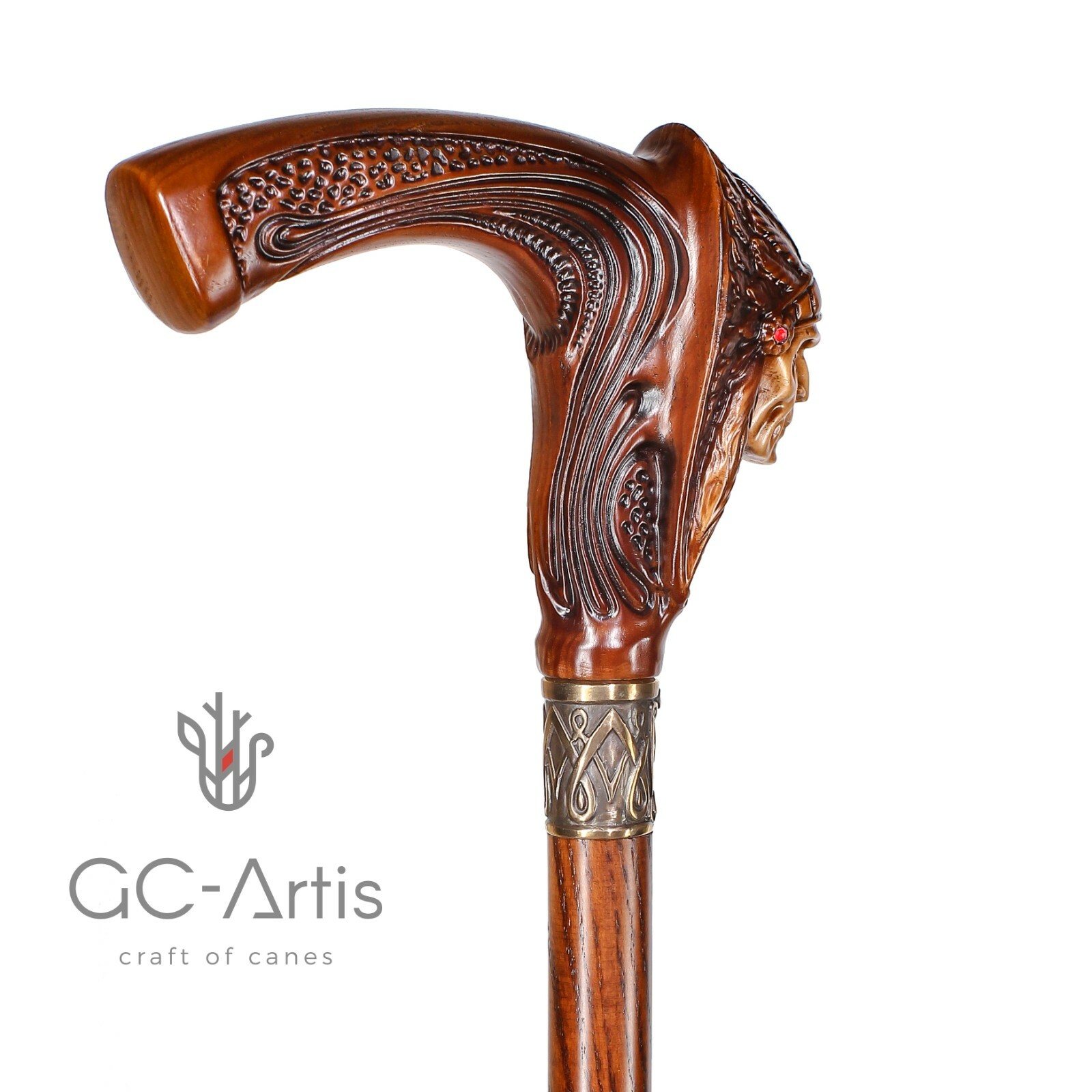 Wooden Walking cane Indian Chief stick Hand Carved Wood Crafted for men ...