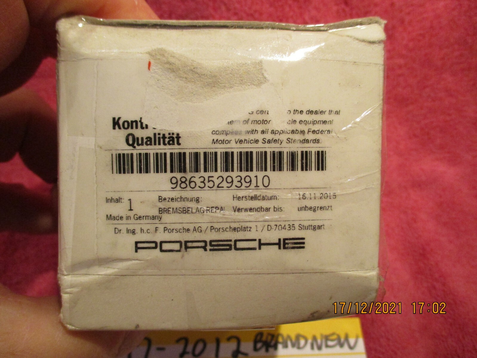 Porsche Cayman 987 Rear Brake Pad Set 98635293910 Genuine for sale ...