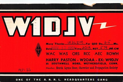 WETHERSFIELD CT~Q1DJV~HARRY PASTON~1951 QSL POSTCARD | eBay