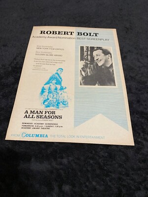 A MAN FOR ALL SEASON 1966 Oscar ad Robert Bolt - Best Screenplay, Paul ...