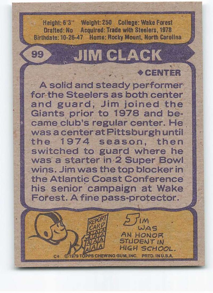 1979 Topps #99 Jim Clack EX/NM NY Giants | eBay
