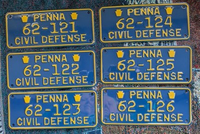 Vintage Lot Of 6 Sequential PENNSYLVANIA CIVIL DEFENSE LICENSE PLATES ...