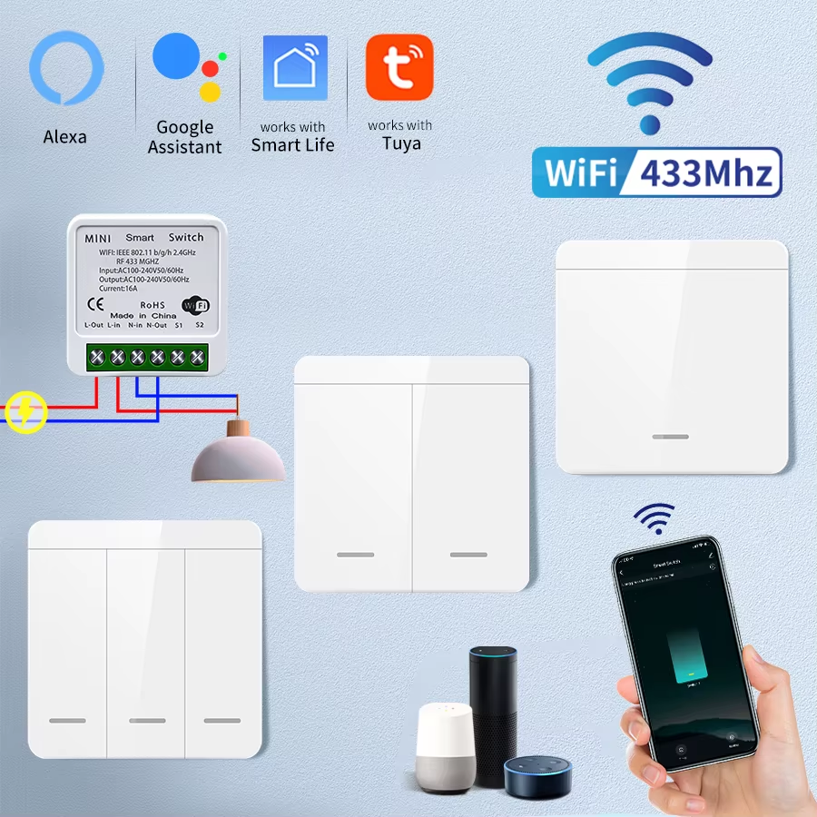 Tuya Smart WiFi Light Switch RF 433MHz Smart Life Voice Control Alexa ...