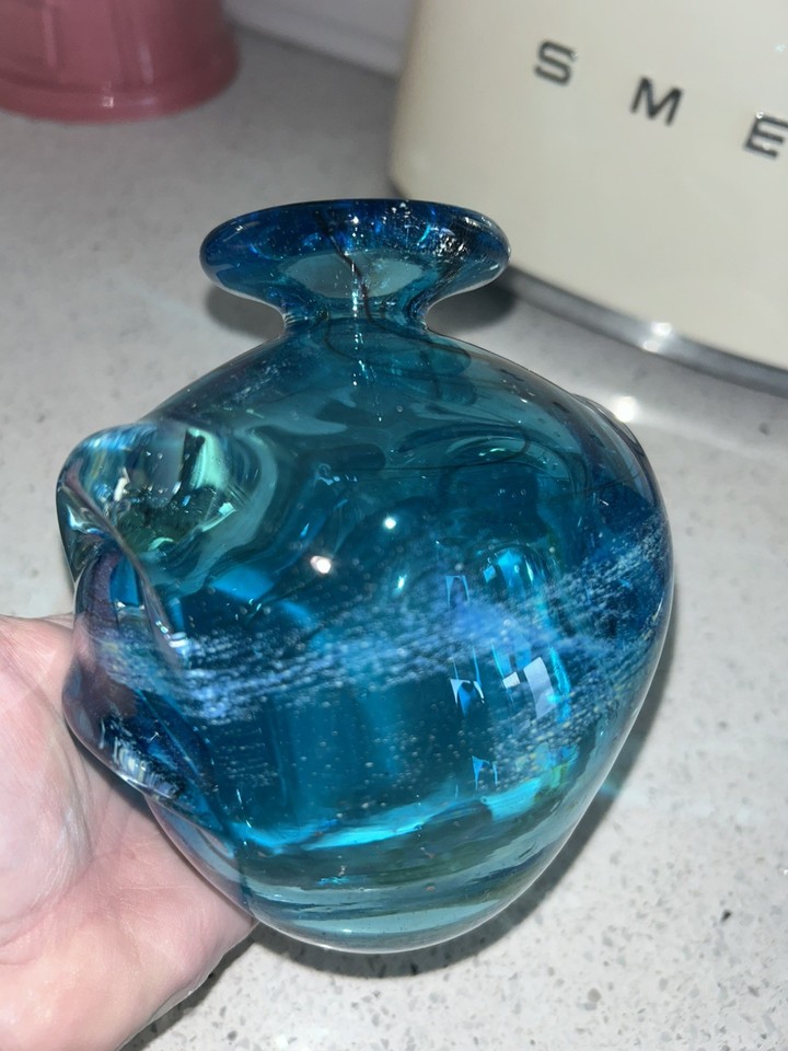 Vintage art glass Mdina Blue Summer Pulled Ear Vase 1970s Michael ...