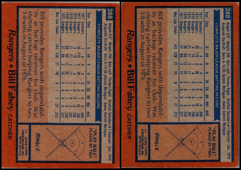 1978 Bill Fahey (2) Card Lot - EXCLUSIVE – BE AMONG THE FIRST TO OWN IT ...