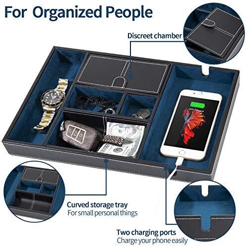 Valet Tray | 6 Compartments | Bedroom Organizer with Charging Station ...