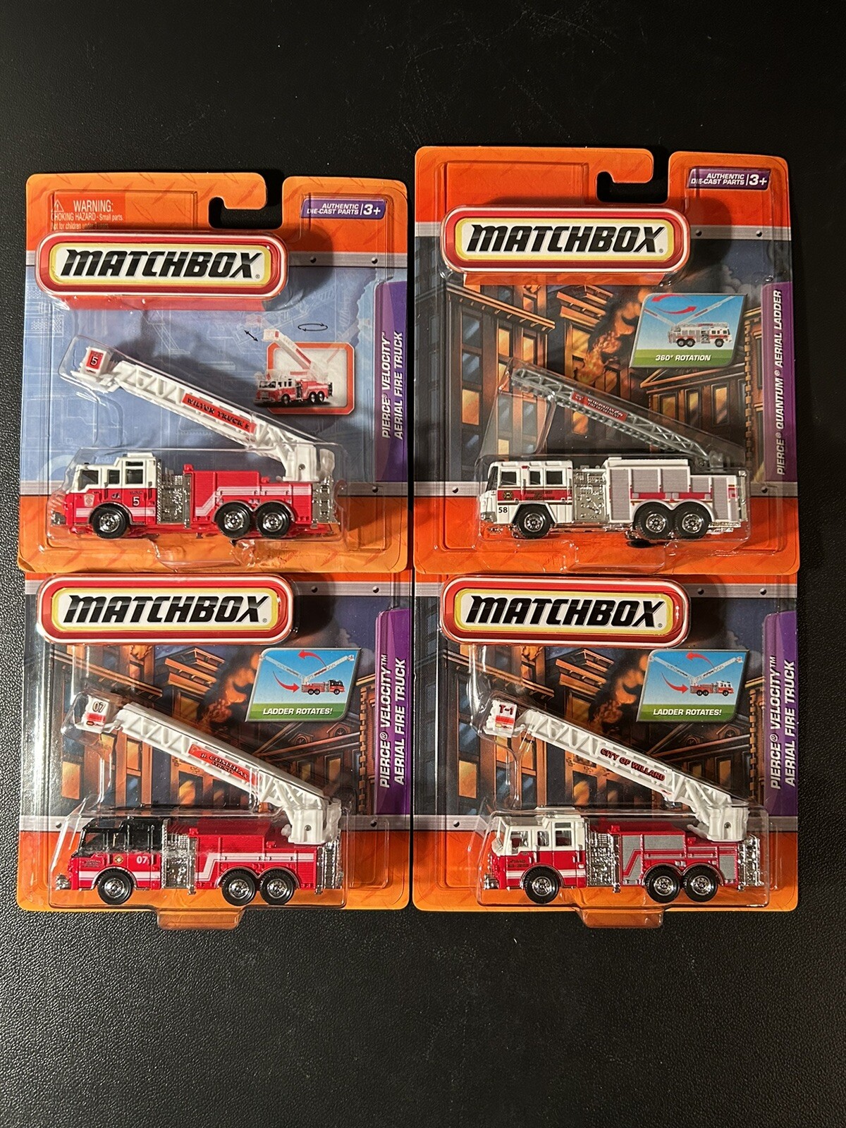 Matchbox PIERCE VELOCITY and PIERCE QUANTUM AERIAL LADDERS Lot of 4 ...