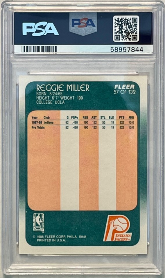1988 Fleer Reggie Miller #57 PSA 8 NM-MT Rookie RC HOF Mint New Label ...