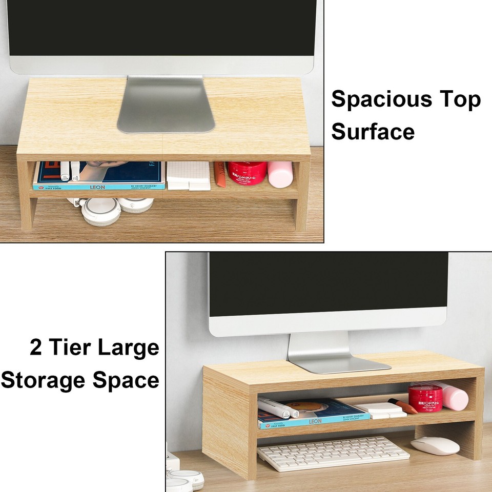 Wooden 2 Tiers Desktop Monitor Stand Riser 20 Inch Printer Stand with ...