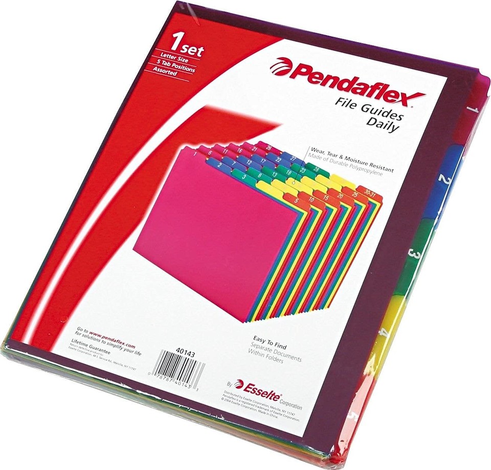 Pendaflex Poly Top Tab File Guides Top Tab 1 to 30-31 Assorted Colors ...