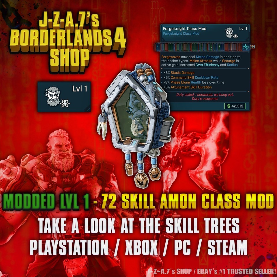 Borderlands 4 MODDED CLASS MODS FULL SET OF 4 LEVEL ONE LVL 1 PC-PS ...