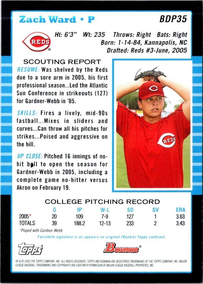 2005 Bowman Chrome Draft Picks & Prospects Zach Ward #BDP35 Cincinnati Reds | eBay