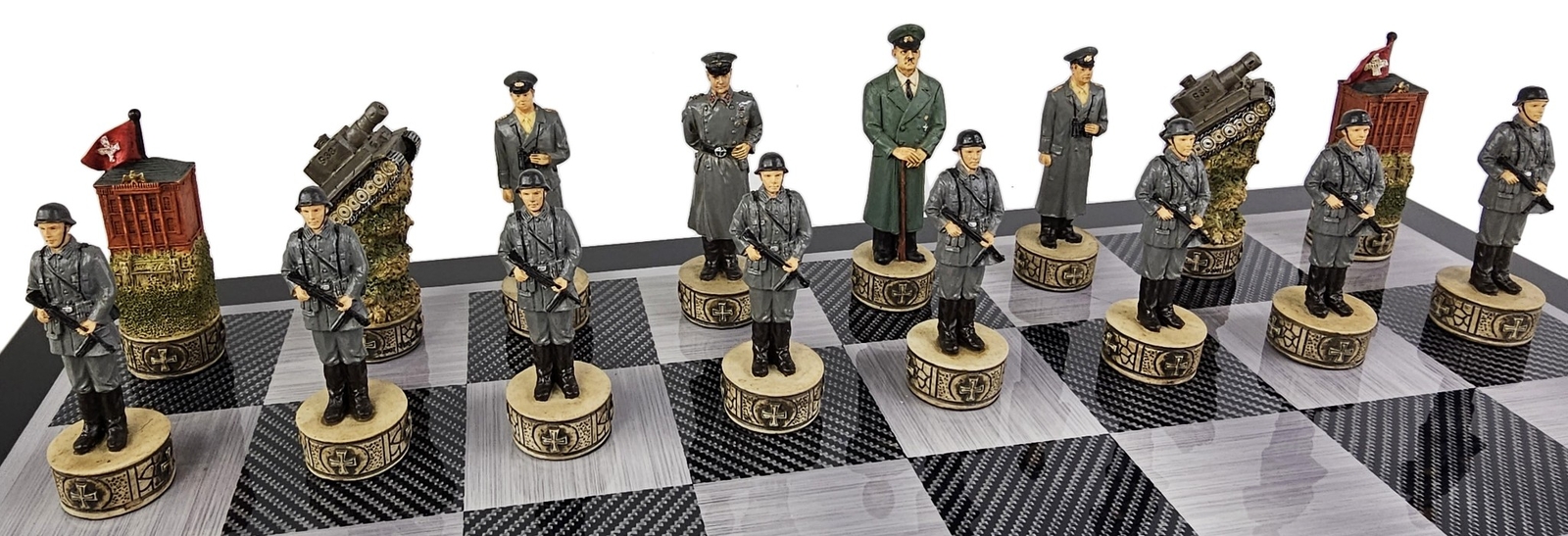 WW2 US vs GERMANY Chess Set W/ 18" Carbon Fiber Color Board World War 2 ...