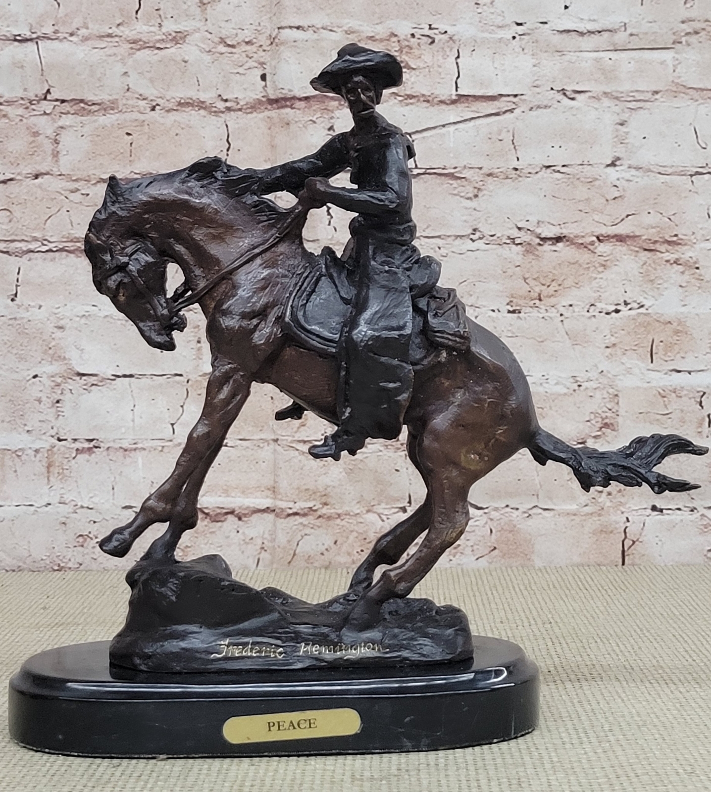 Frederic Remington Cowboy Riding Horse Rodeo Bronze Sculpture Marble ...