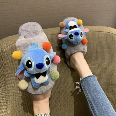 Cute Winter Stitch Cotton Slippers Home Women Men Warm Plush Fluffy ...