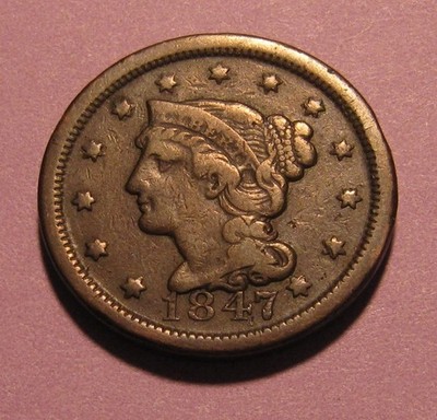 1847 Braided Hair Large Cent Penny - Extra Fine Condition - 142SU | eBay
