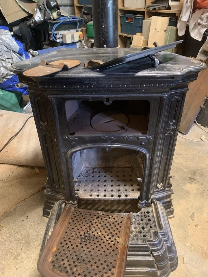 Victorian Wood Burning Corner Stove Cast Iron | eBay UK