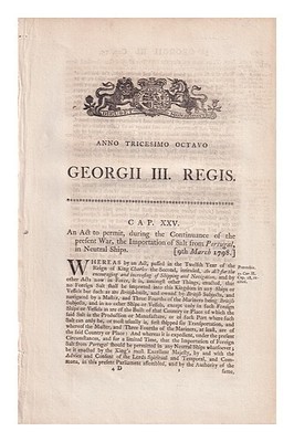 GRAN BRETAGNA STATUTI XVIII SECOLO, GEORGE III Anno Tricesimo Ottavo ...