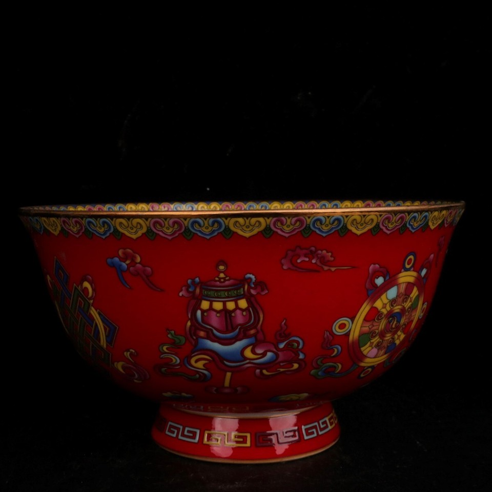 Old Chinese porcelain color Painted Eight Treasure Pattern High Foot ...