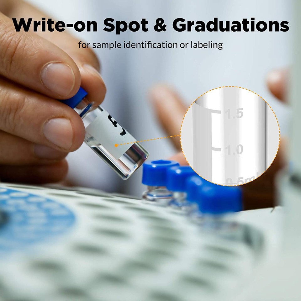 2ml Sample Vials+Caps Screw Top Pack of 100 Clear Lab Vial Small Glass ...