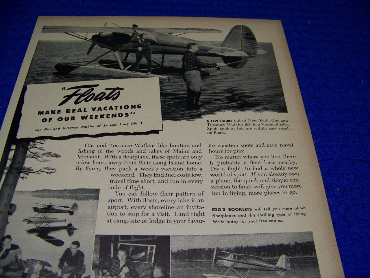 1947 EDO FLOATS "FLOATS MAKE REAL VACATIONS.."..1-PAGE ORIGINAL SALES ...