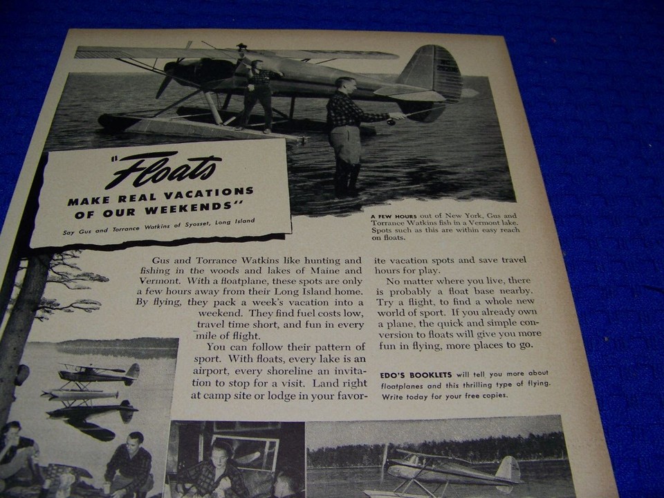 1947 EDO FLOATS "FLOATS MAKE REAL VACATIONS.."..1-PAGE ORIGINAL SALES ...