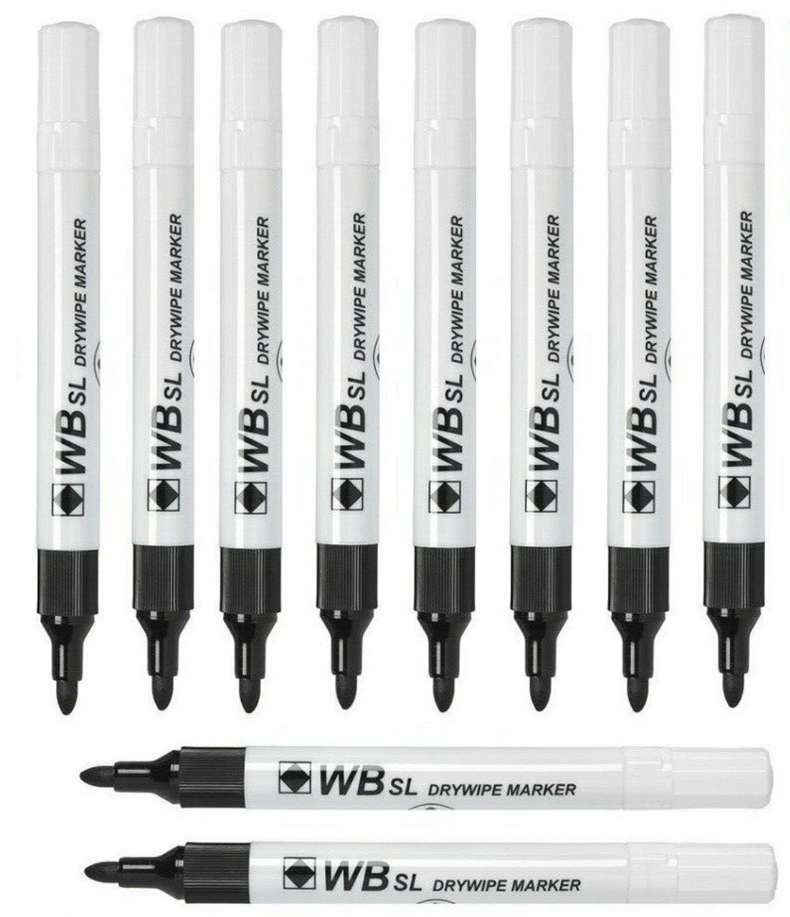10 BLACK Quality Whiteboard Dry Wipe Marker BULLET TIP Pens WB BRAND ...