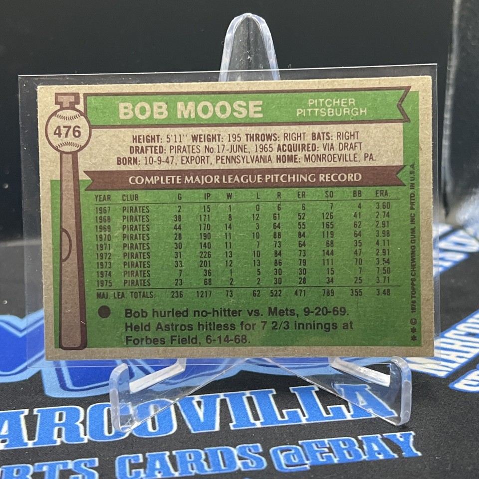 1976 Topps Baseball Bob Moose Pittsburgh Pirates Card #476 NM (A) | eBay