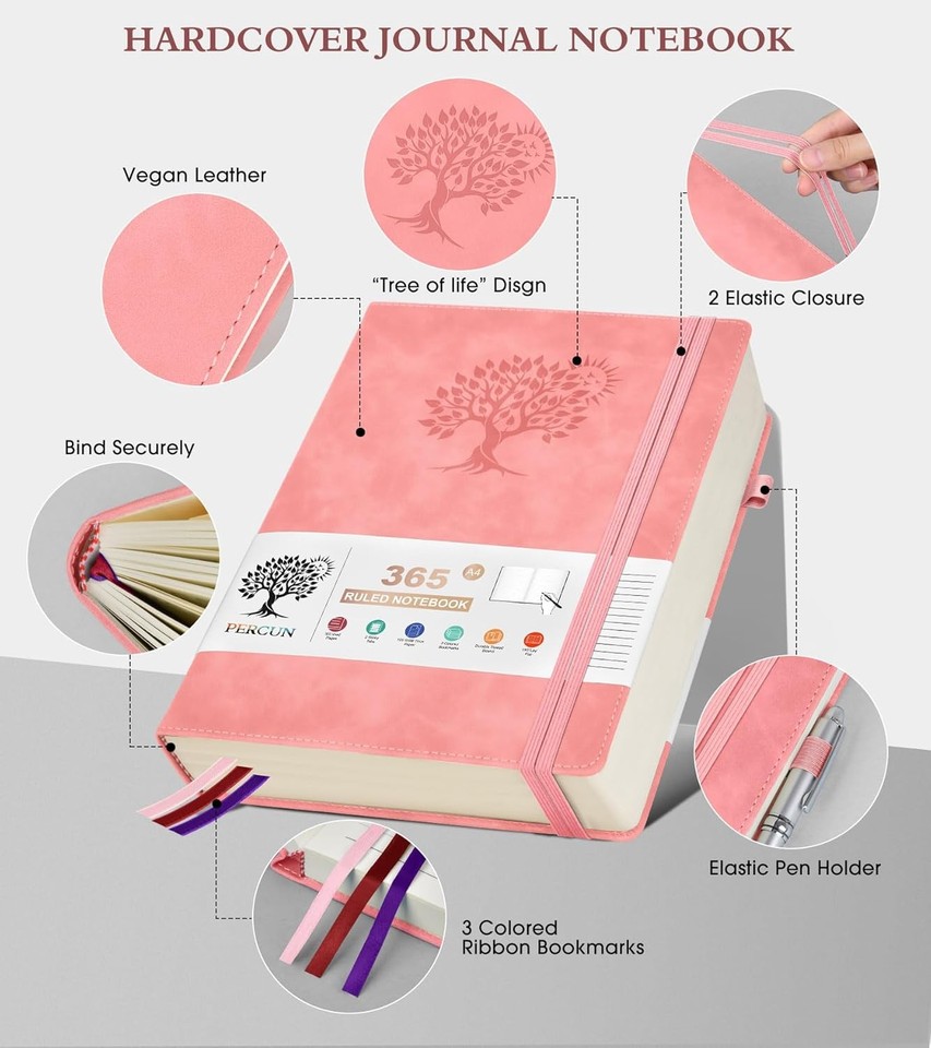 A4 Lined Journal Notebook，365 Page Large Leather Journals for A4, Pink ...